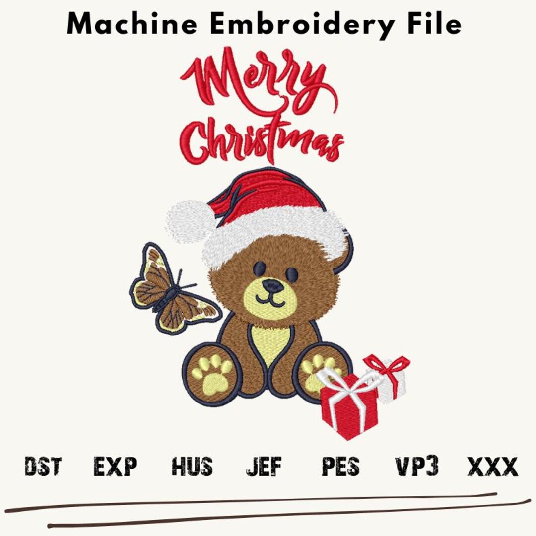 Bear Animal Embroidery Design, Christmas Bear Embroidery File ...