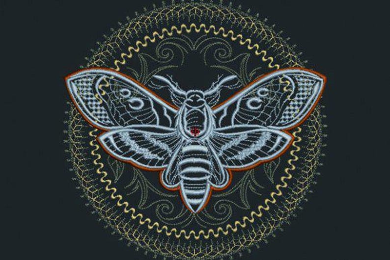 Moth Mandala Embroidery Design, Moth Mandala Embroidery Files, Moth ...