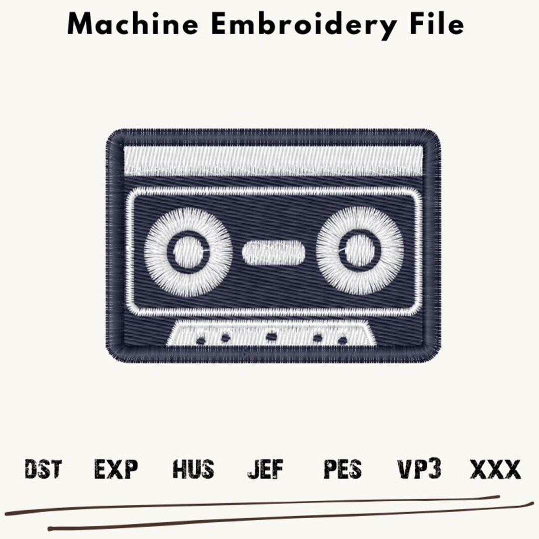 Tape Cassette Embroidery Design, Cassette Embroidery Files, Cassette ...