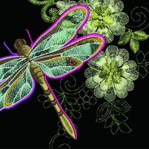 Dragonfly Floral Embroidery Design: Machine Embroidery Pattern - Etsy