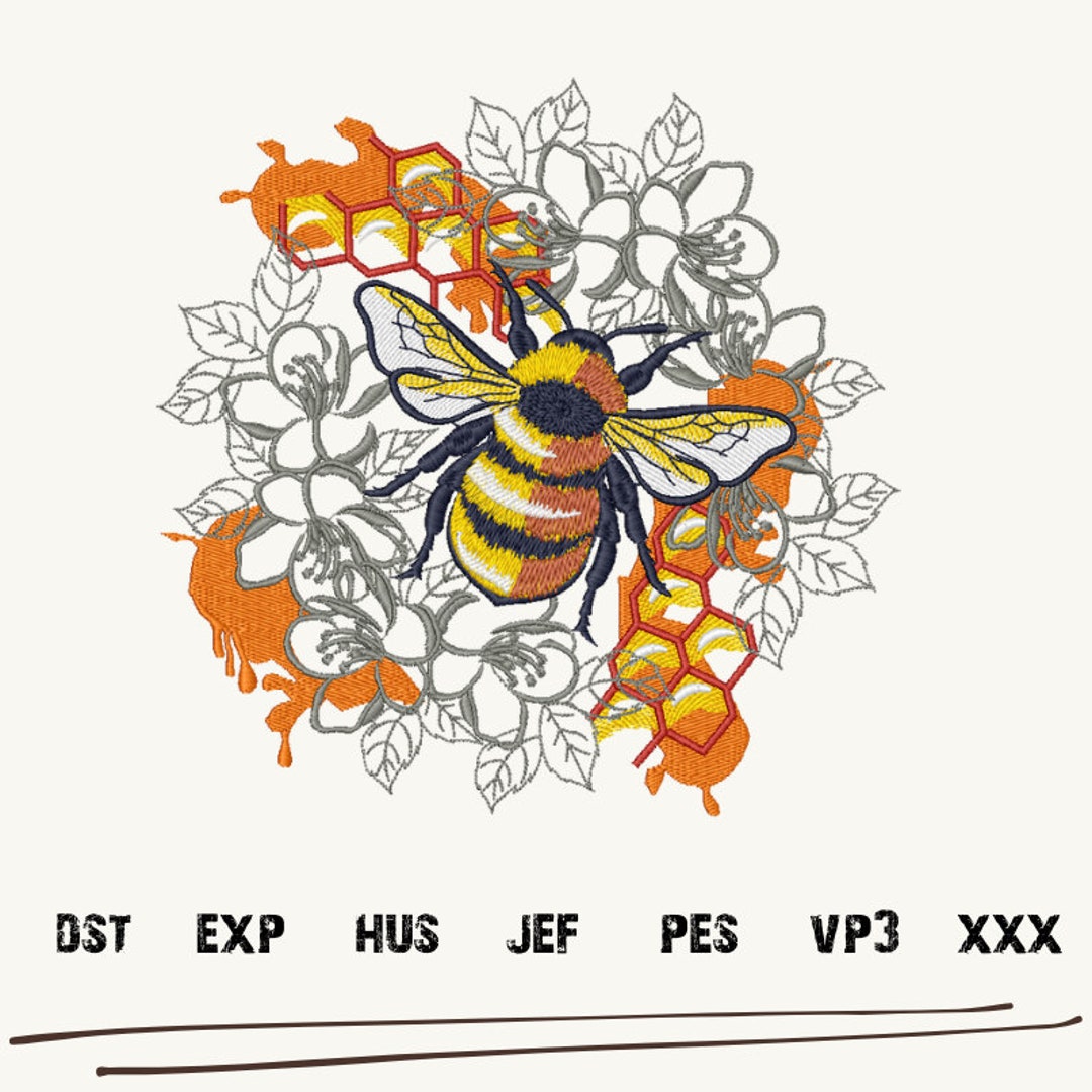 Bee Embroidery Design, Bee Floral Embroidery Files, Bee Floral ...