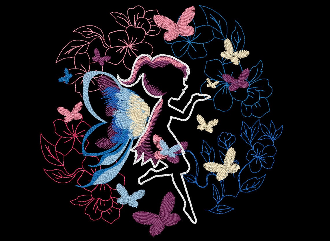 Fairy Embroidery Design, Fairy Butterfly Embroidery Files, Fairy ...