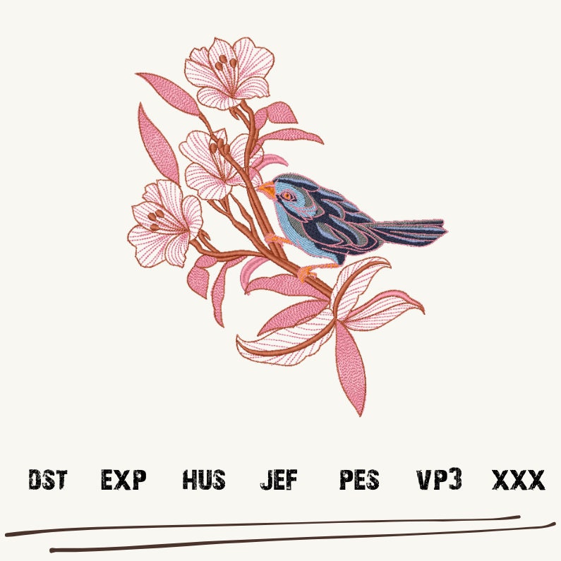 Bird in Flowers Embroidery Design, Bird Embroidery Files, Bird ...