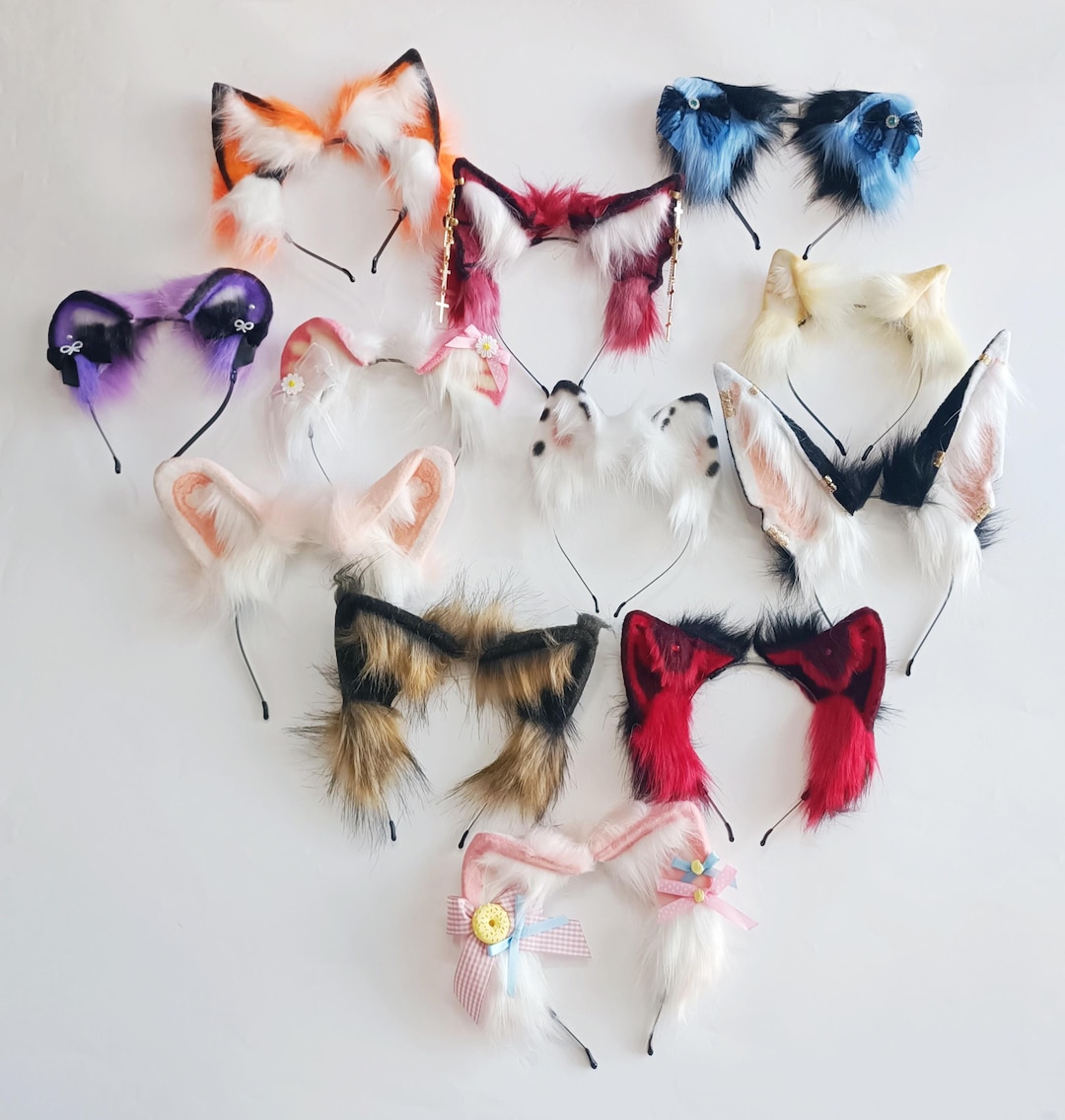 Plush Cat Ears, Handmade Cat Ears Headband, Faux Furs Animal Furry Ears ...