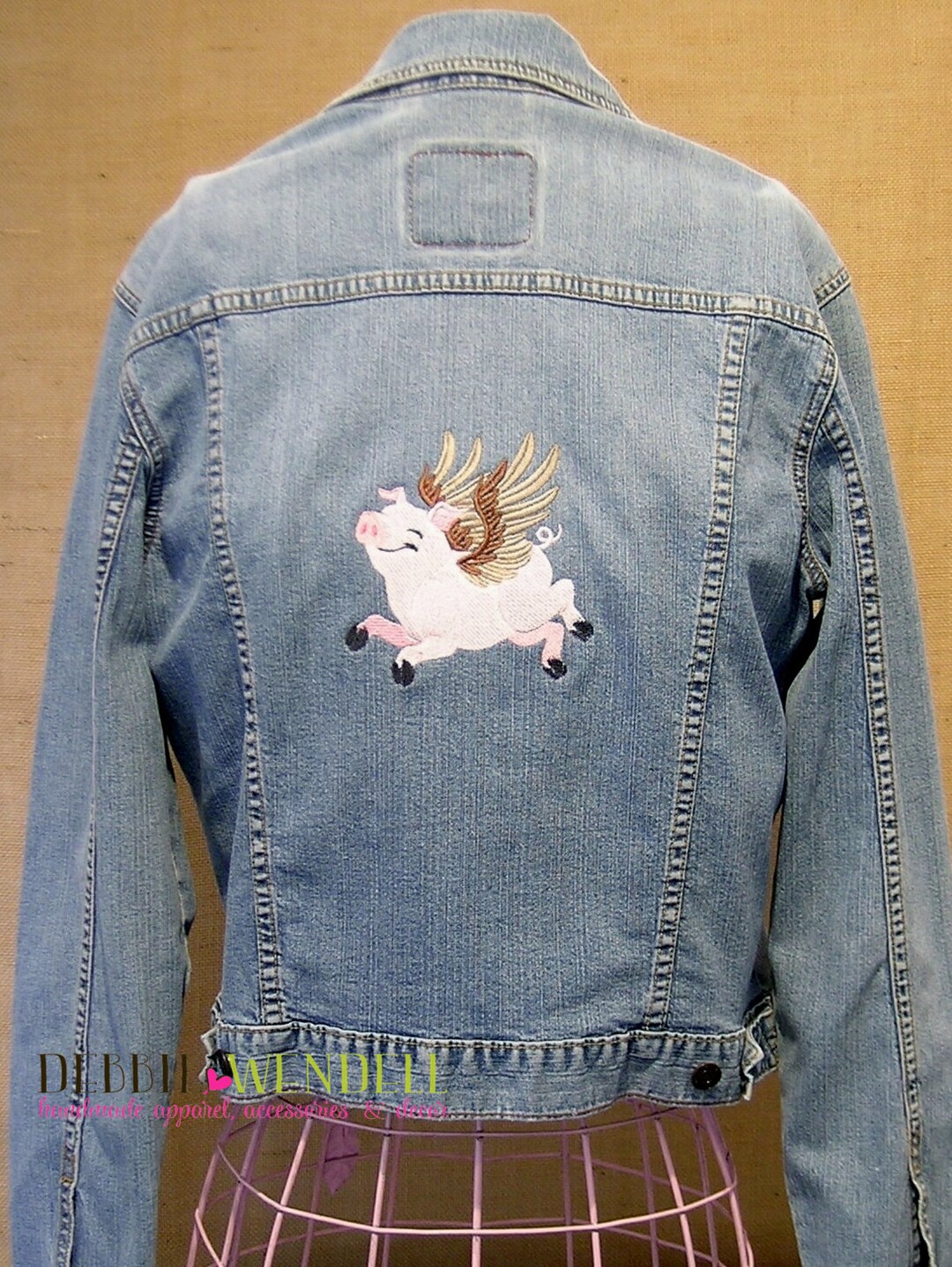 Embroidered Pig Jean Jacket Pig Lover's Denim Jacket Whimsical Pig ...