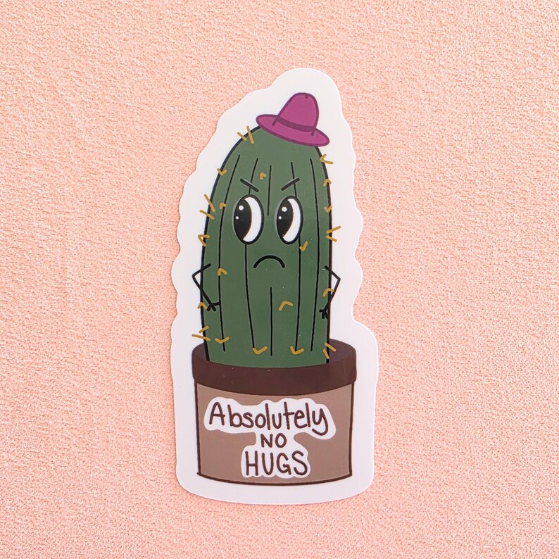 Grumpy Cactus Sticker - "absolutely NO Hugs" - Funny Plant Sticker ...