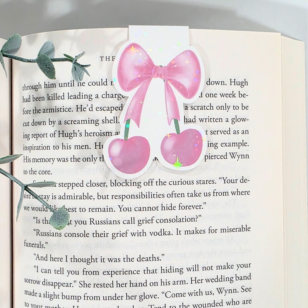 Magnetic Bookmark Cherries | Pink Fruit With Bow | Sparkle Holographic ...