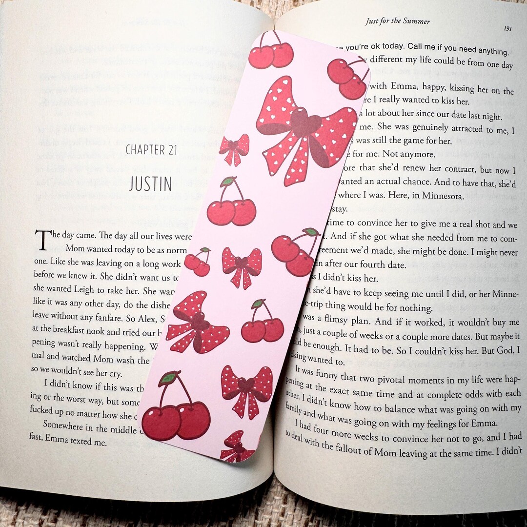Bows and Cherries Bookmark, Hand-drawn, Double-sided, Matte or Glossy ...