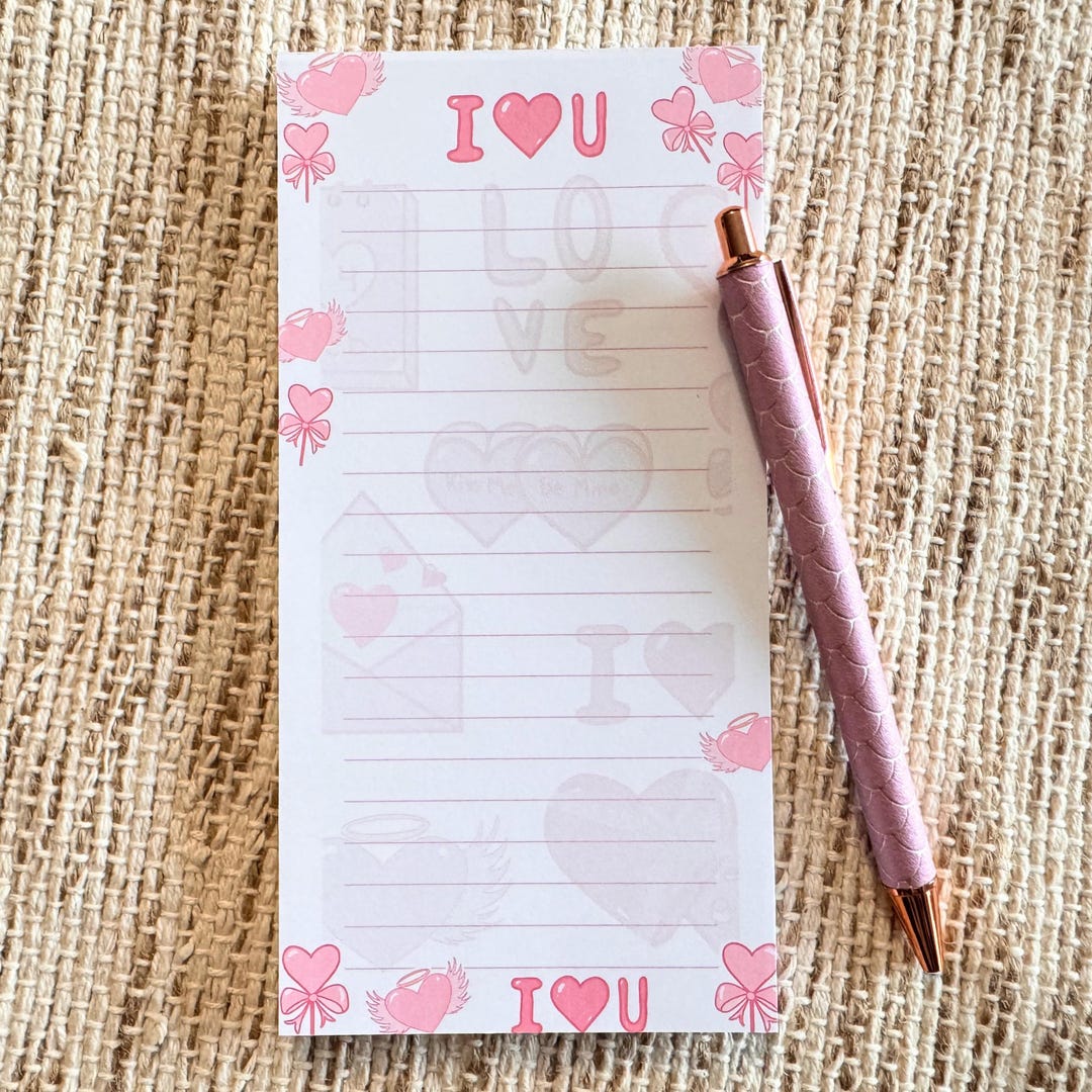 Pink Valentine's Day Notepad Cute Hand Drawn Hearts and Love, Tear Away ...
