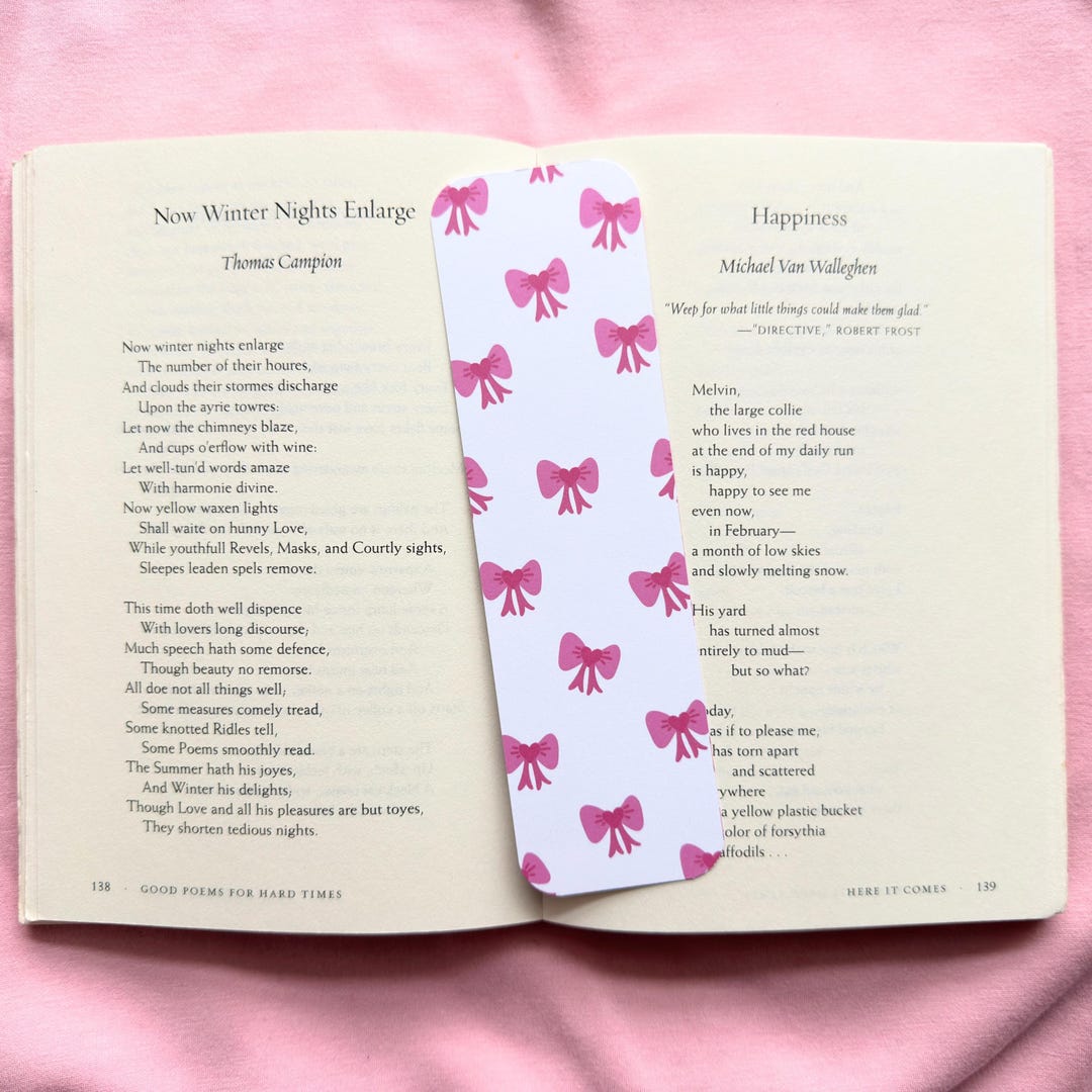 Hand-drawn Pink Bows Bookmark – Matte 120lb Cardstock, Double-sided ...