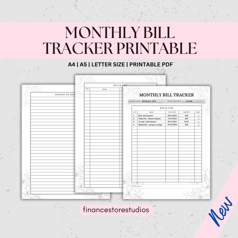 Monthly Bill Tracker Printable | Bill Planner | Bill Payment Checklist ...