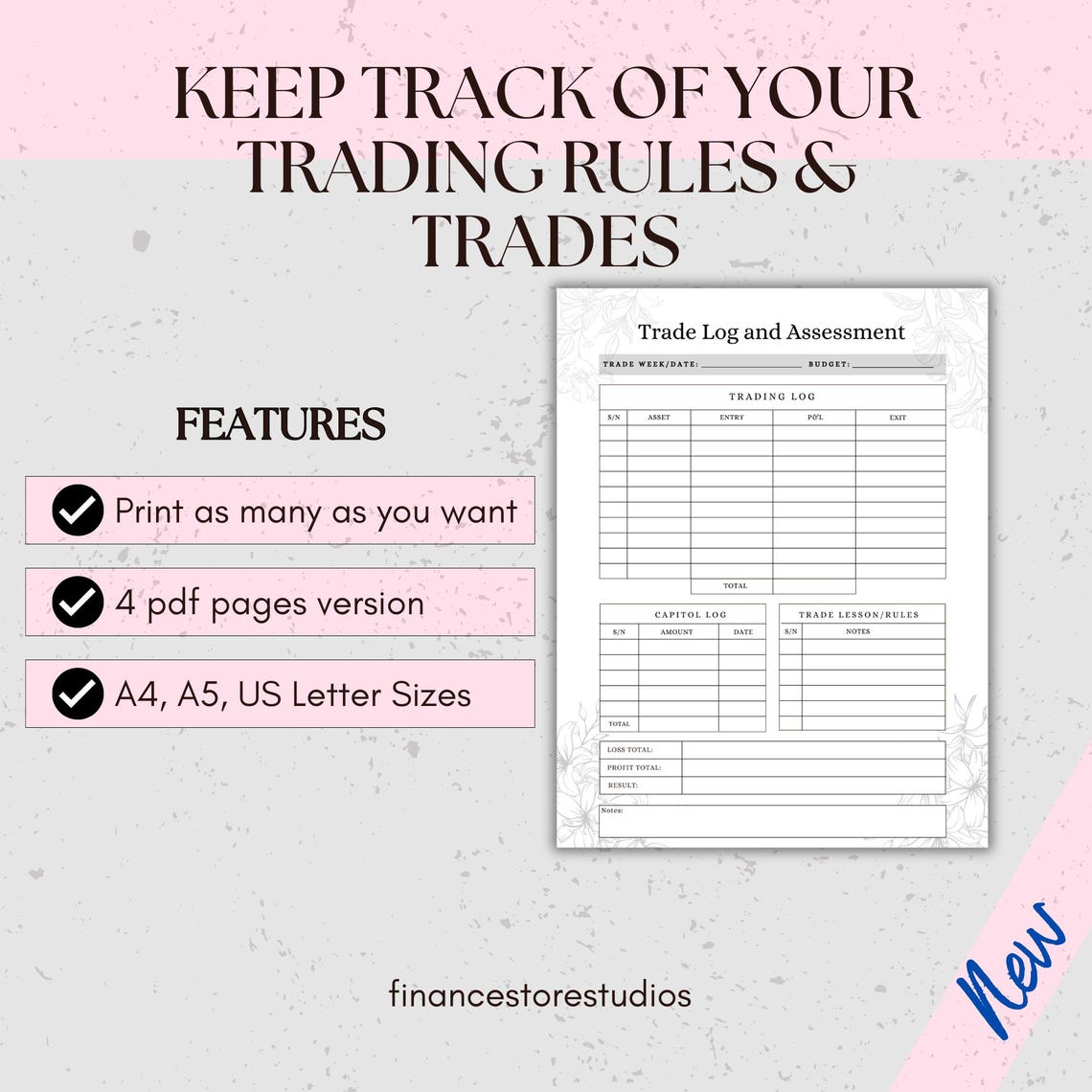 Trading Log Printable Planner, Trading Rules Journal, Trading Log and ...