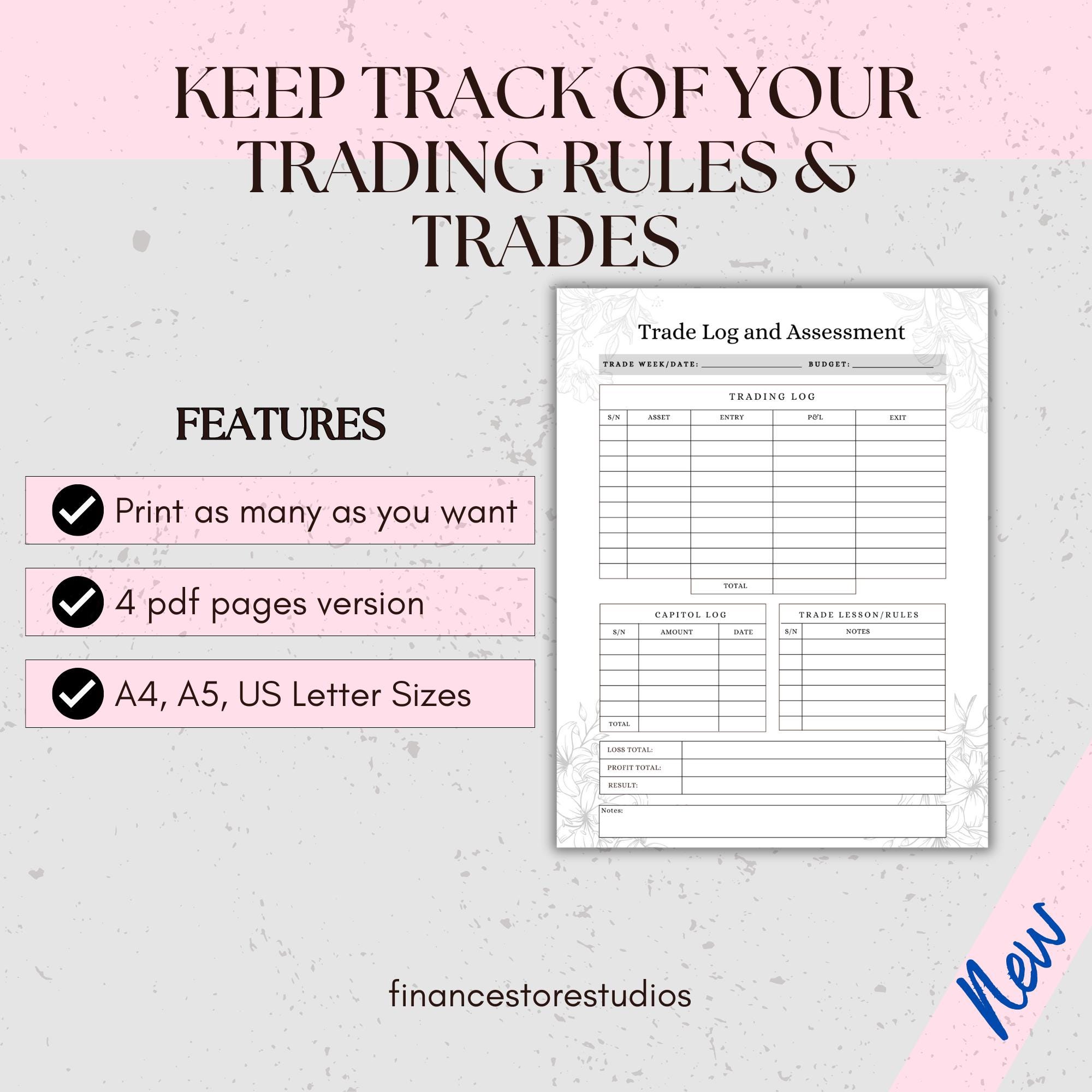 Trading Log Printable Planner, Trading Rules Journal, Trading Log and ...