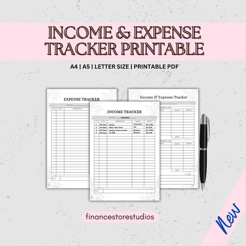 Income & Expense Tracker Printable, Business Financial Planner, Bill ...