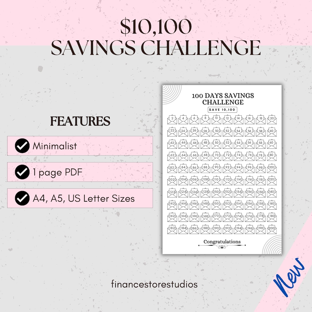 100 Envelope Challenge Printable, 10100 Money Savings Printable ...