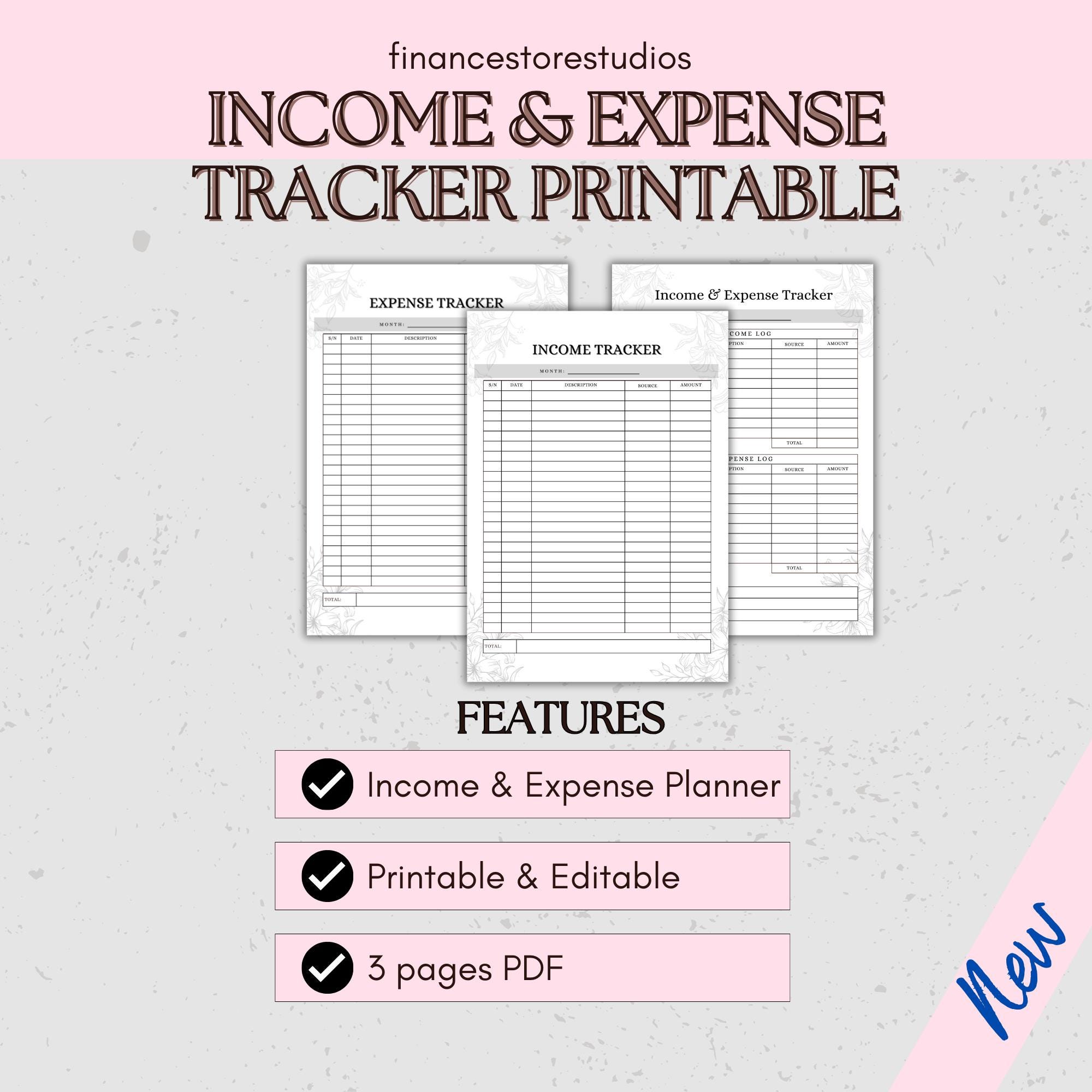 Income & Expense Tracker Printable, Business Financial Planner, Bill ...