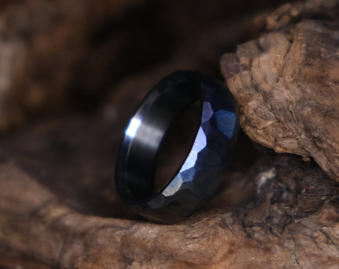Pure Titanium Ring Faceted Finish "obsidian" Style Titanium Flame ...