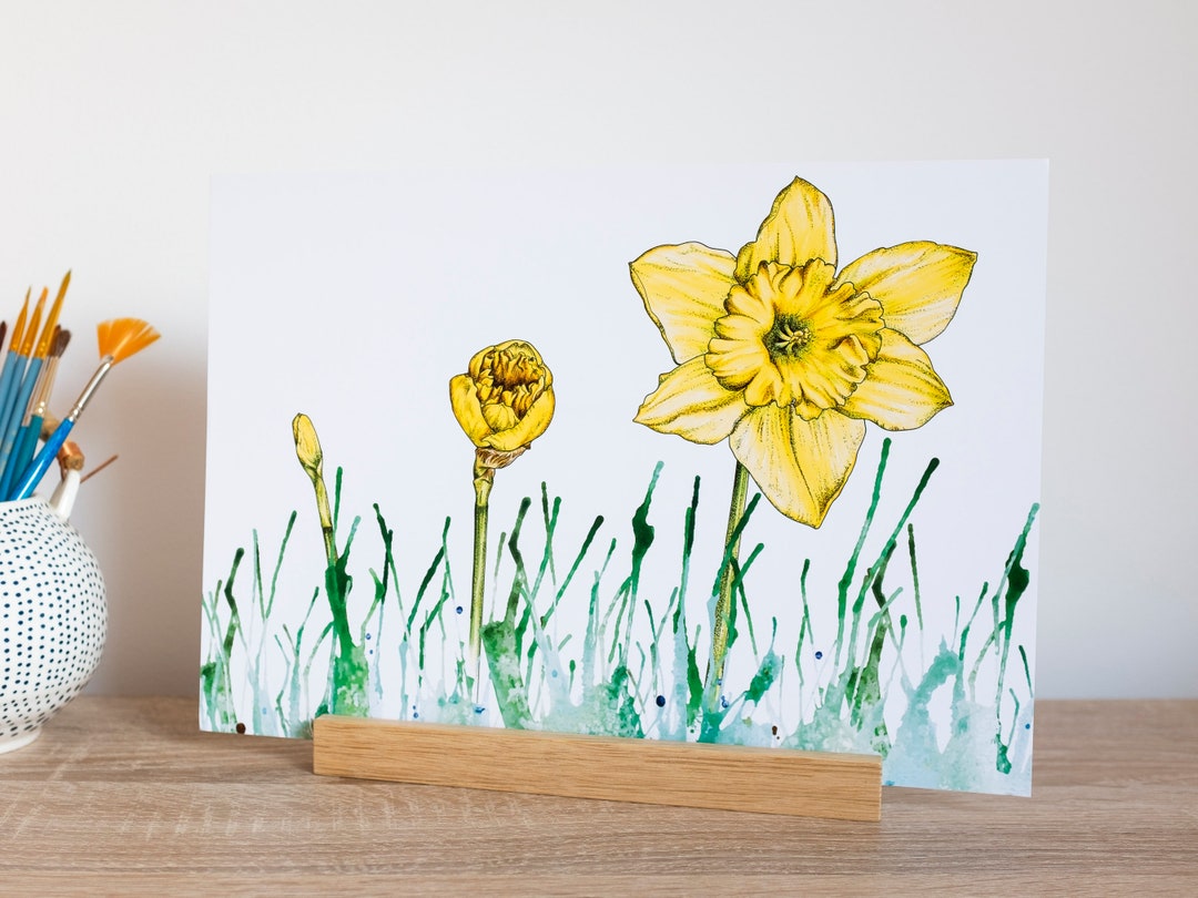 Yellow Daffodils A4 Art Print of a Hand Drawn, Floral Illustration of ...