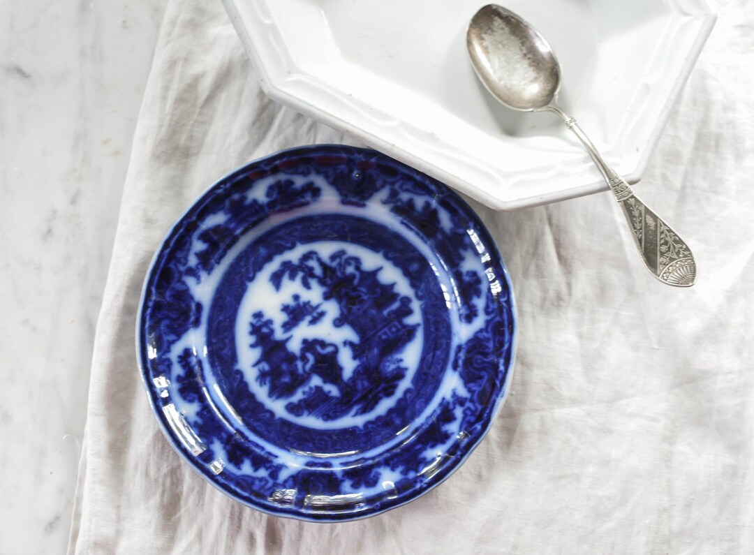 Antique Flow Blue Podmore Walker Temple Pattern Pearl Ware Plate, Circa ...