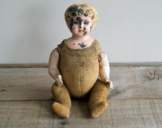 Antique German Minerva Tin Head Doll, 1890 to 1910, Metal Head, Cloth ...