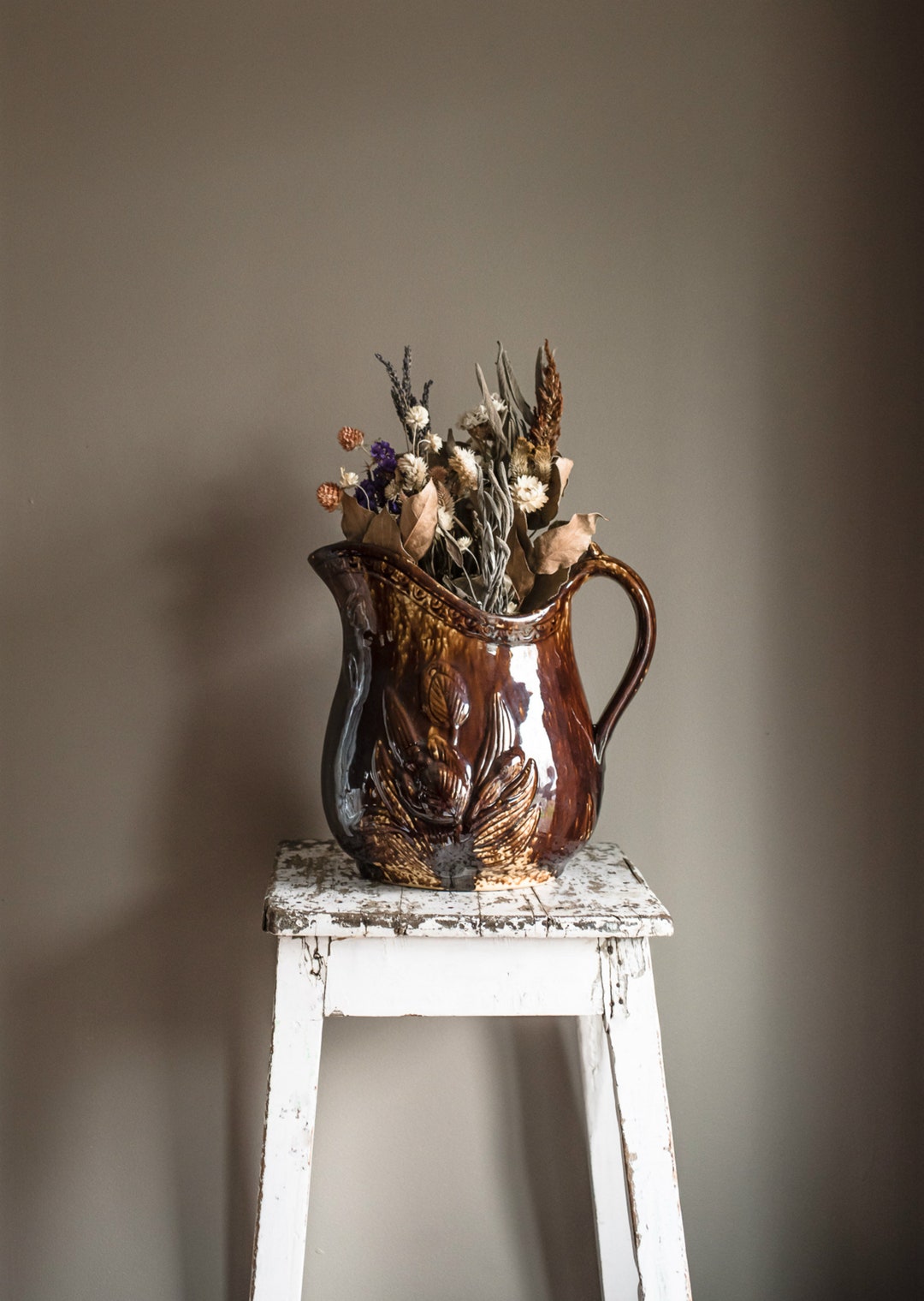 Antique Bennington Rockingham Glazed Yellow Ware Large Pitcher With ...