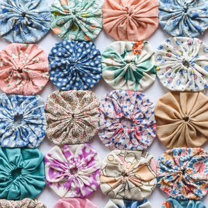 Vintage Multi Color Yoyo Quilt Square With Flowers, Stripes and Plaid ...