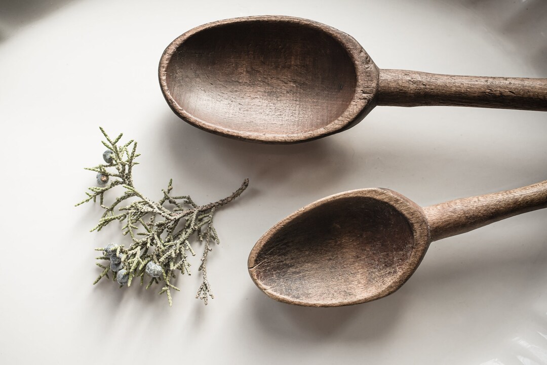 Antique Primitive Wooden Spoons, Farmhouse Kitchen Wood Mixing Utensils ...