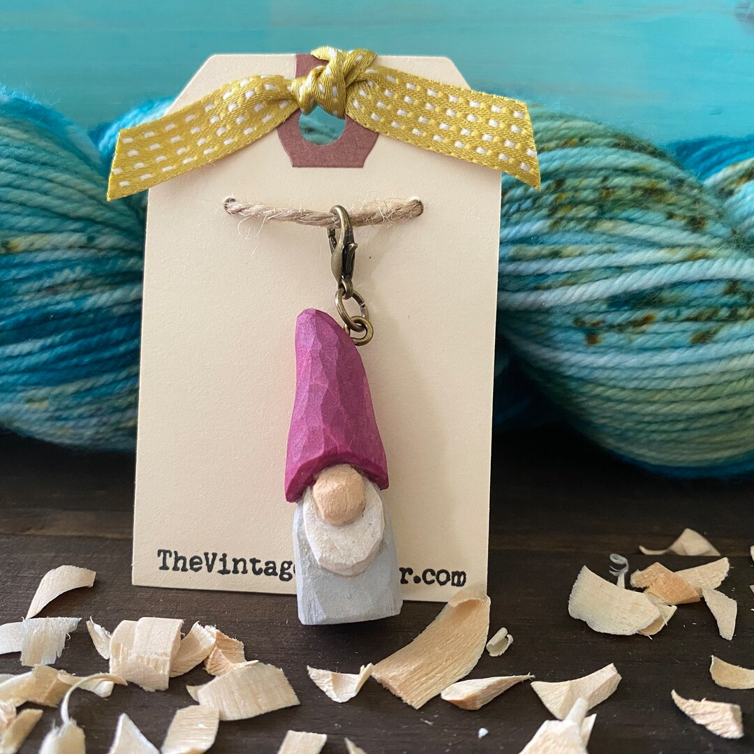 HAND CARVED WOOD Purple Gnome Progress Keeper Charm Knitting Crochet - Etsy