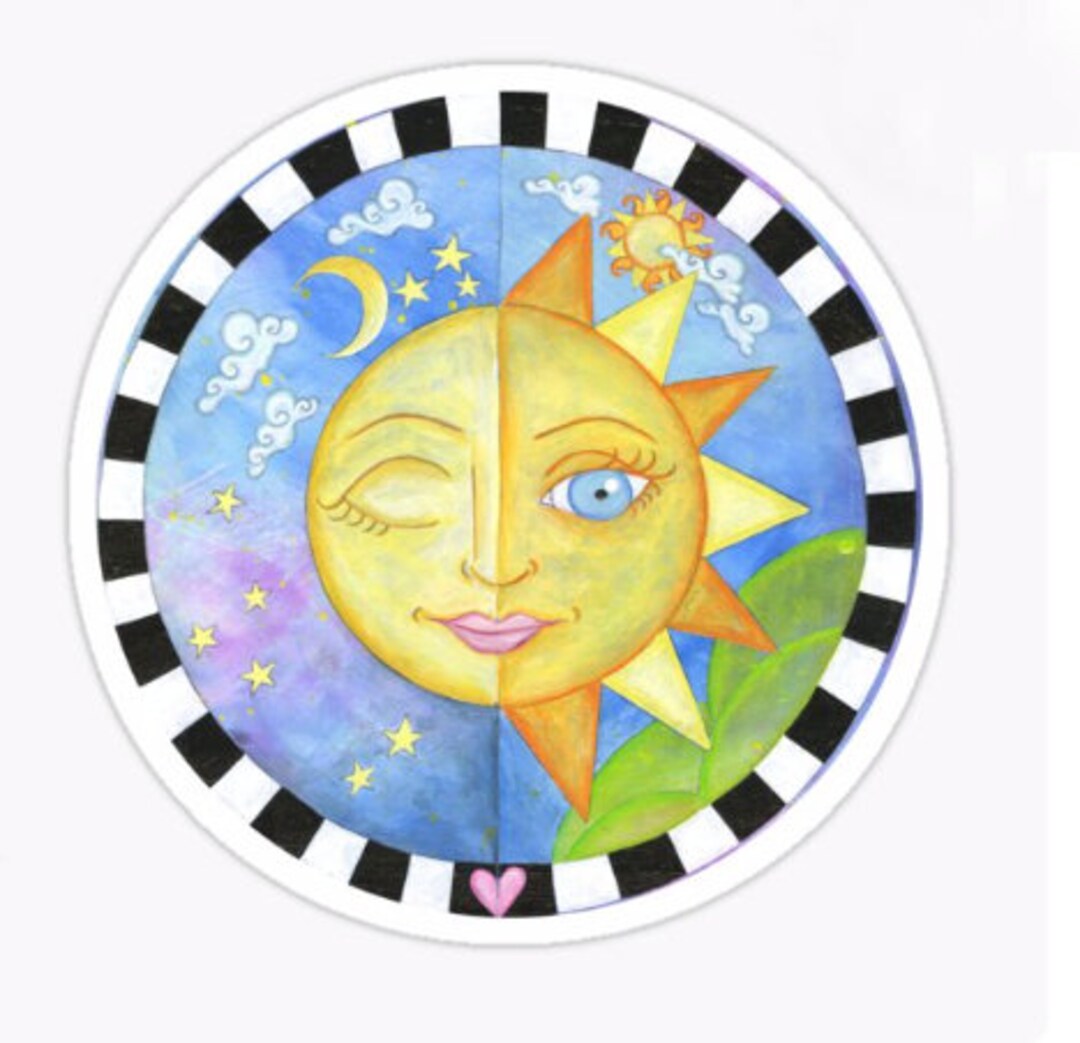 Sun & Moon Face Sticker - Etsy