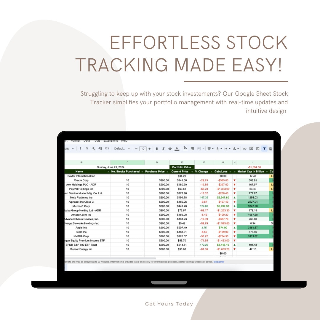 Simple Stock Tracker Real-time Google Sheets Template for Easy ...