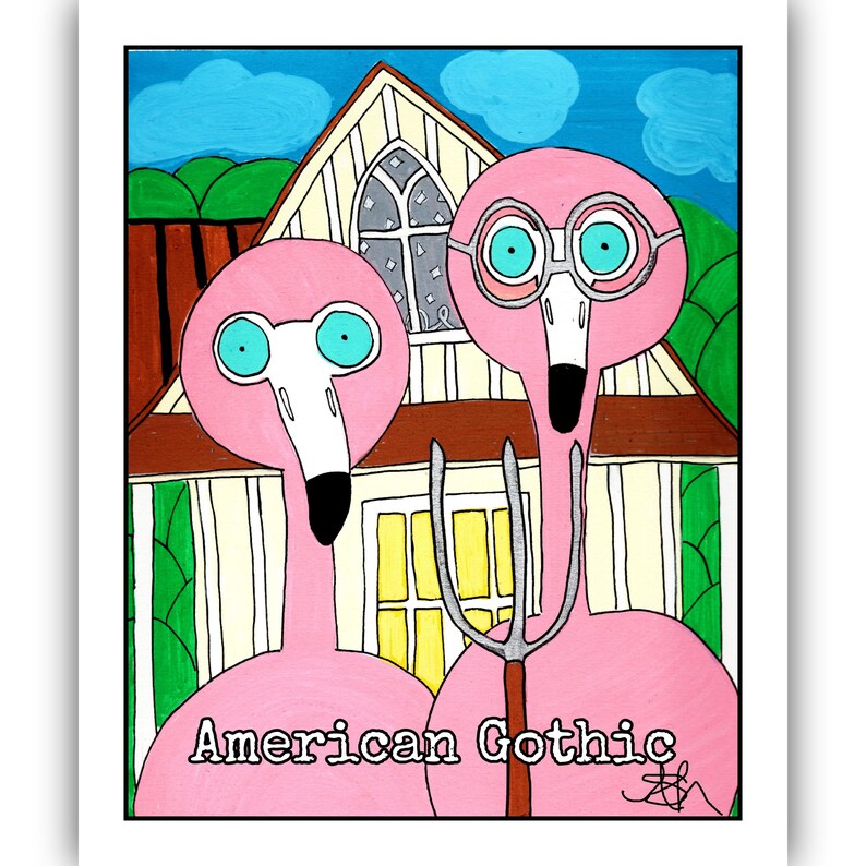 American Gothic! Flamingo Card - Etsy