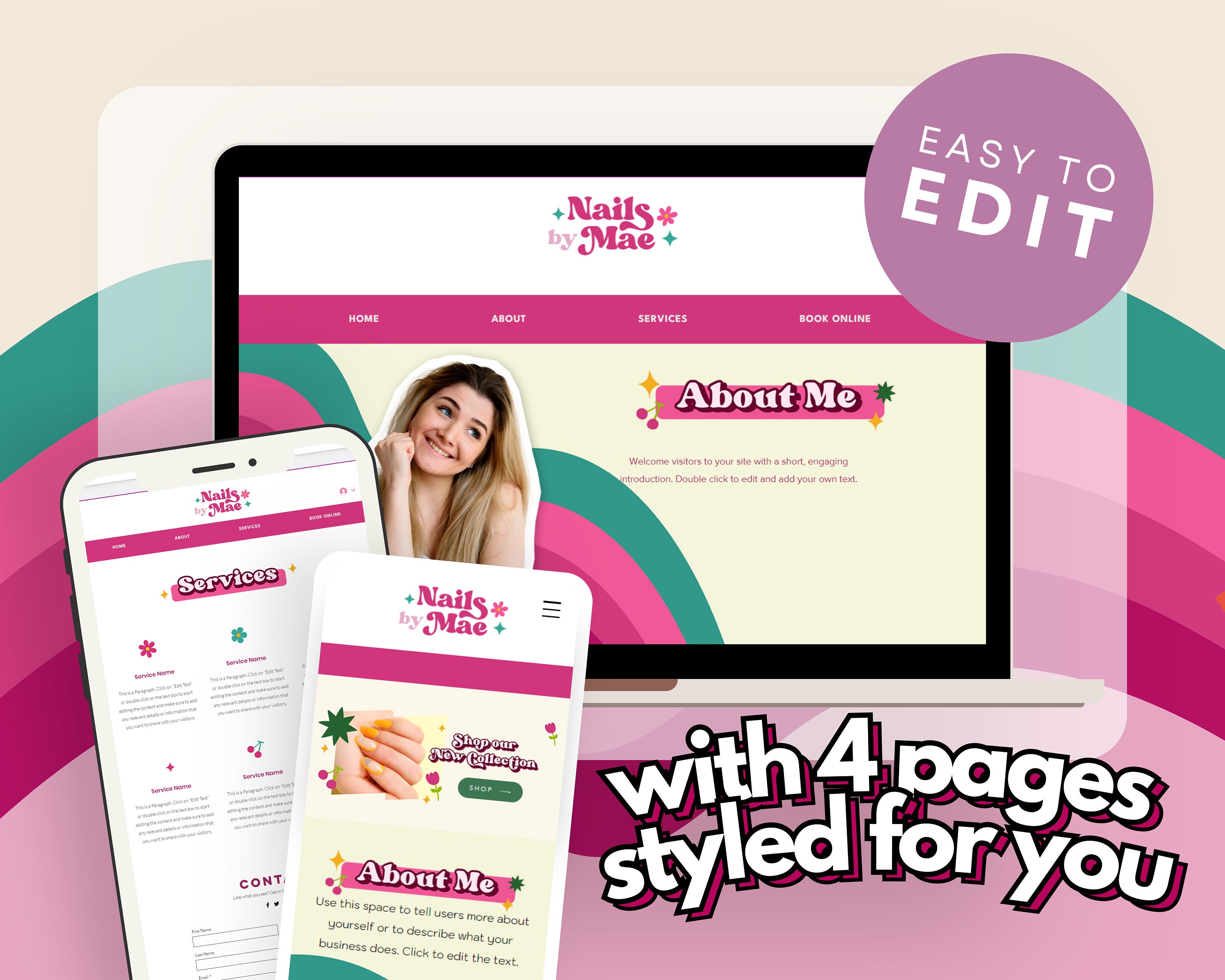 Girlie Feminine Girls Girly Colorful DIY Pink Wix Template Website ...