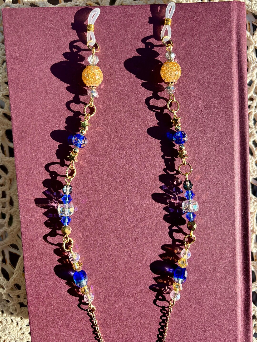 Celestial Whimsigoth Blue and Gold Eye Glasses Chain - Etsy