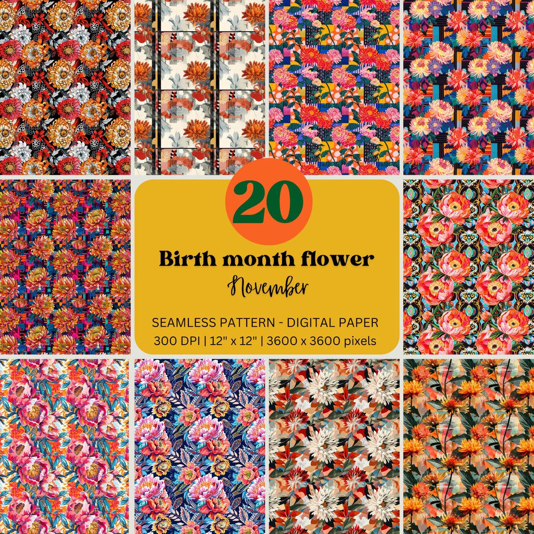 Birth Month Flowers-november, Pattern, Digital Papers, Scrapbooking ...