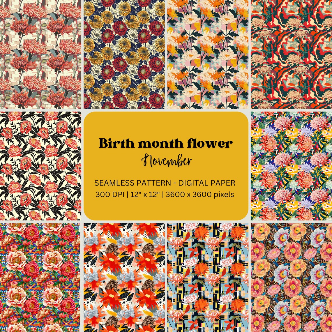 Birth Month Flowers-november, Pattern, Digital Papers, Scrapbooking ...