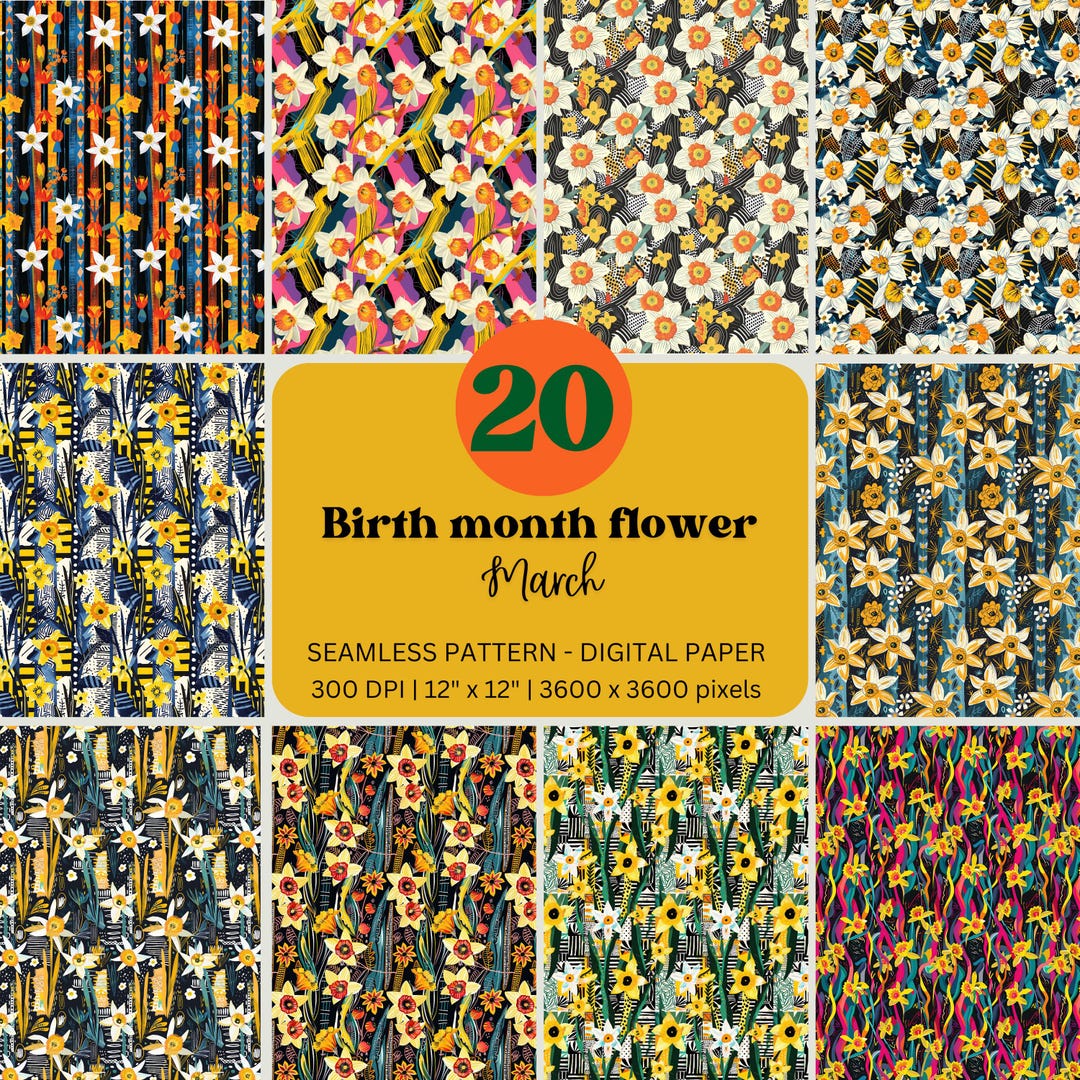 Birth Month Flowers-march, Pattern, Digital Papers, Scrapbooking Paper ...