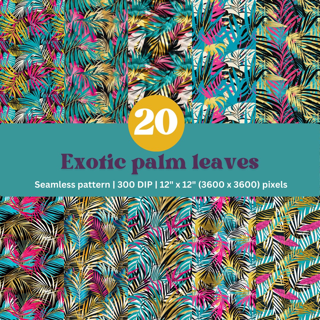 Exotic Deco Palms, Pattern, Digital Papers, Scrapbooking Paper, PNG ...