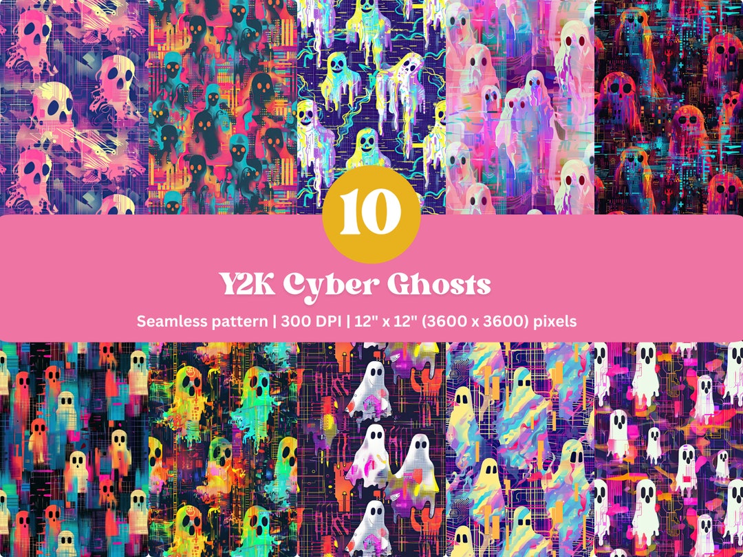 Y2K Cyber Ghosts, Pattern, Digital Papers, Scrapbooking Paper, PNG ...