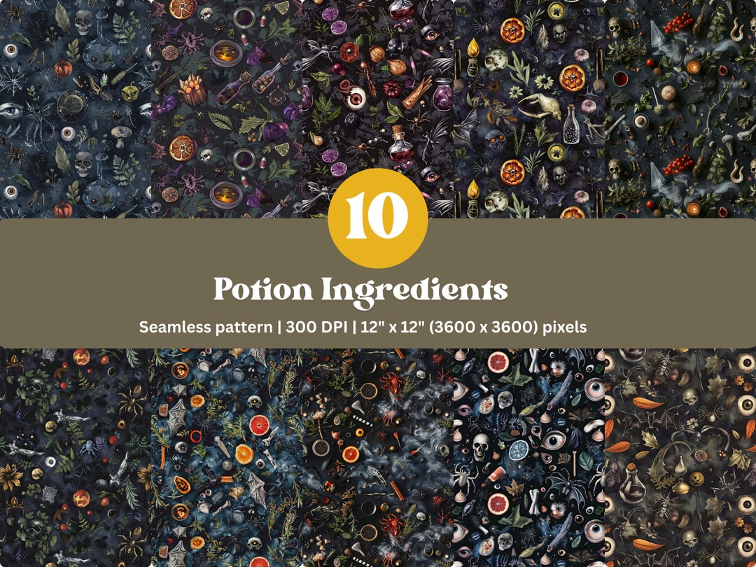 Potion Ingredients, Pattern, Digital Papers, Scrapbooking Paper, PNG ...