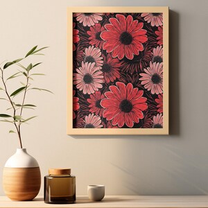 Gerbera Daisy Linocut Seamless Pattern, Vintage Floral Digital Paper ...