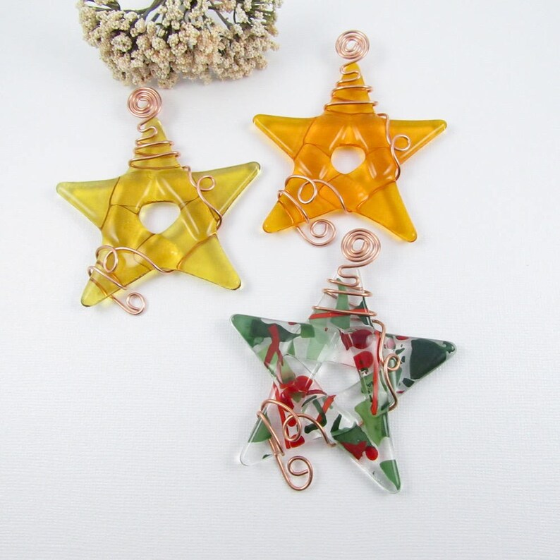 Ten Glass Star Ornaments Handmade Fused Glass Stars Wrapped | Etsy