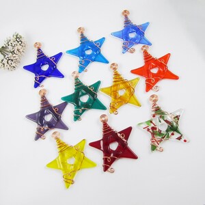 Ten Handmade Glass Star Ornaments - Handmade Fused Glass Stars Wrapped ...