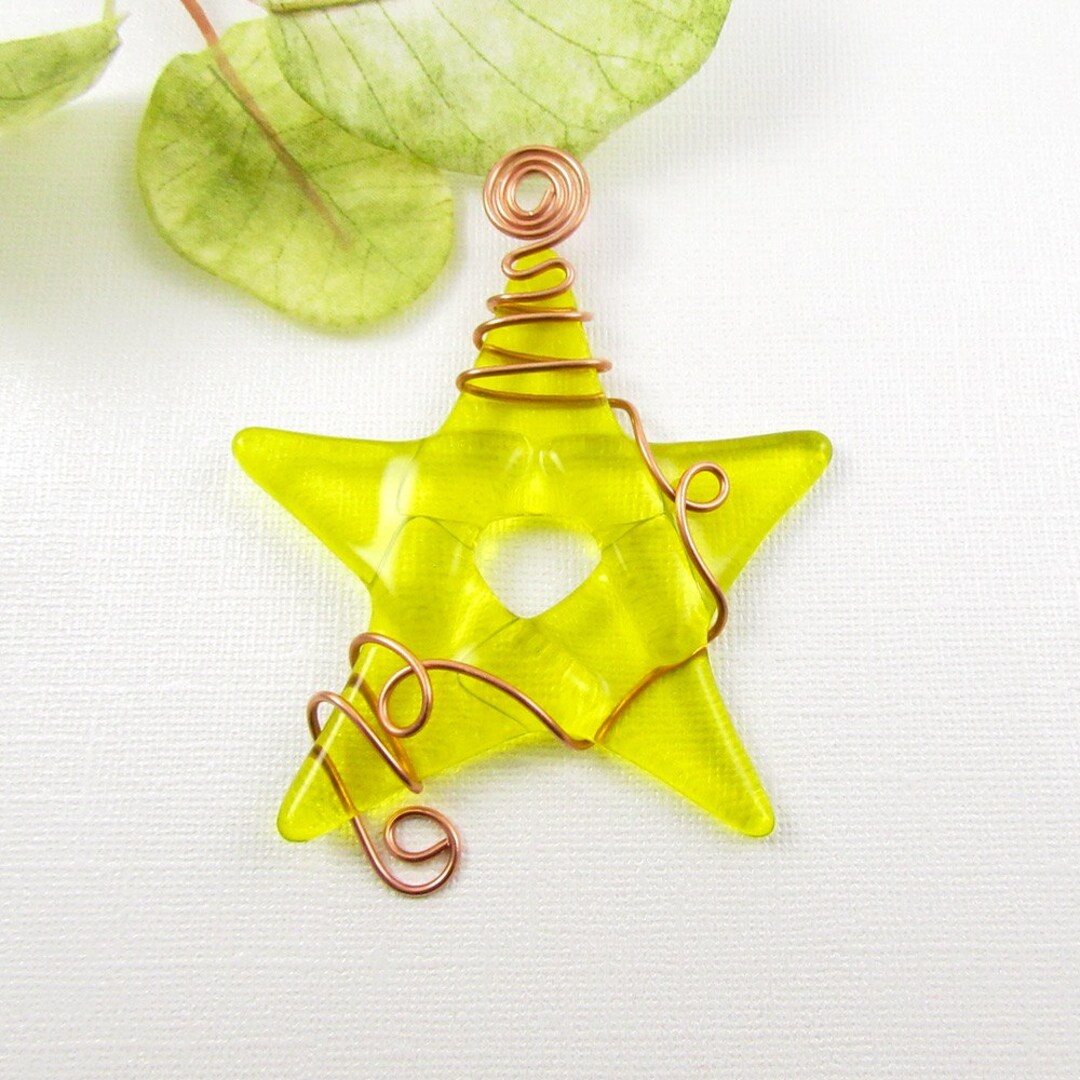 Yellow Glass Star - Fused Glass Star Ornament - Bright Yellow Star ...