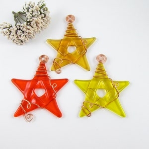 Ten Handmade Glass Star Ornaments - Handmade Fused Glass Stars Wrapped ...