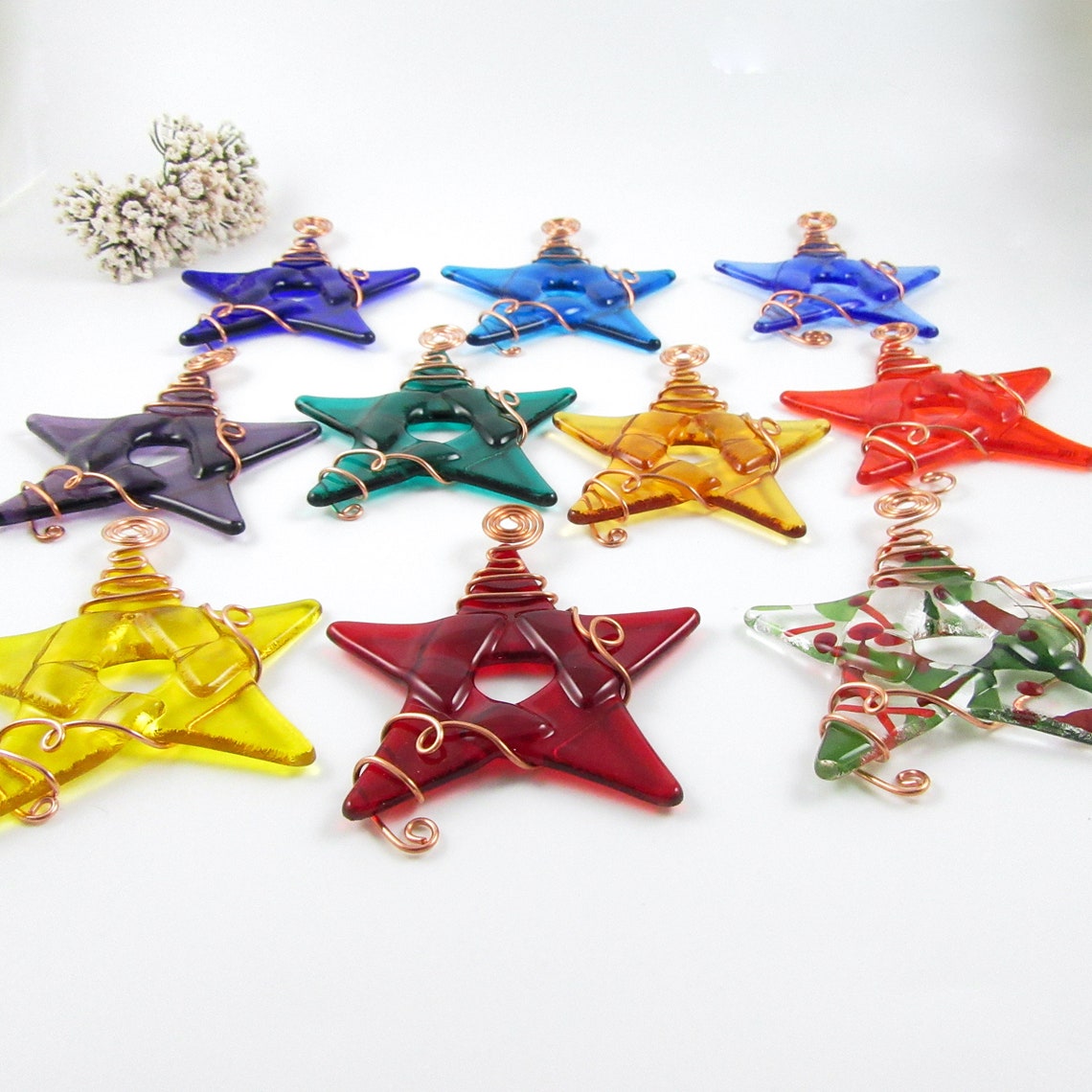 Ten Glass Star Ornaments Handmade Fused Glass Stars Wrapped - Etsy