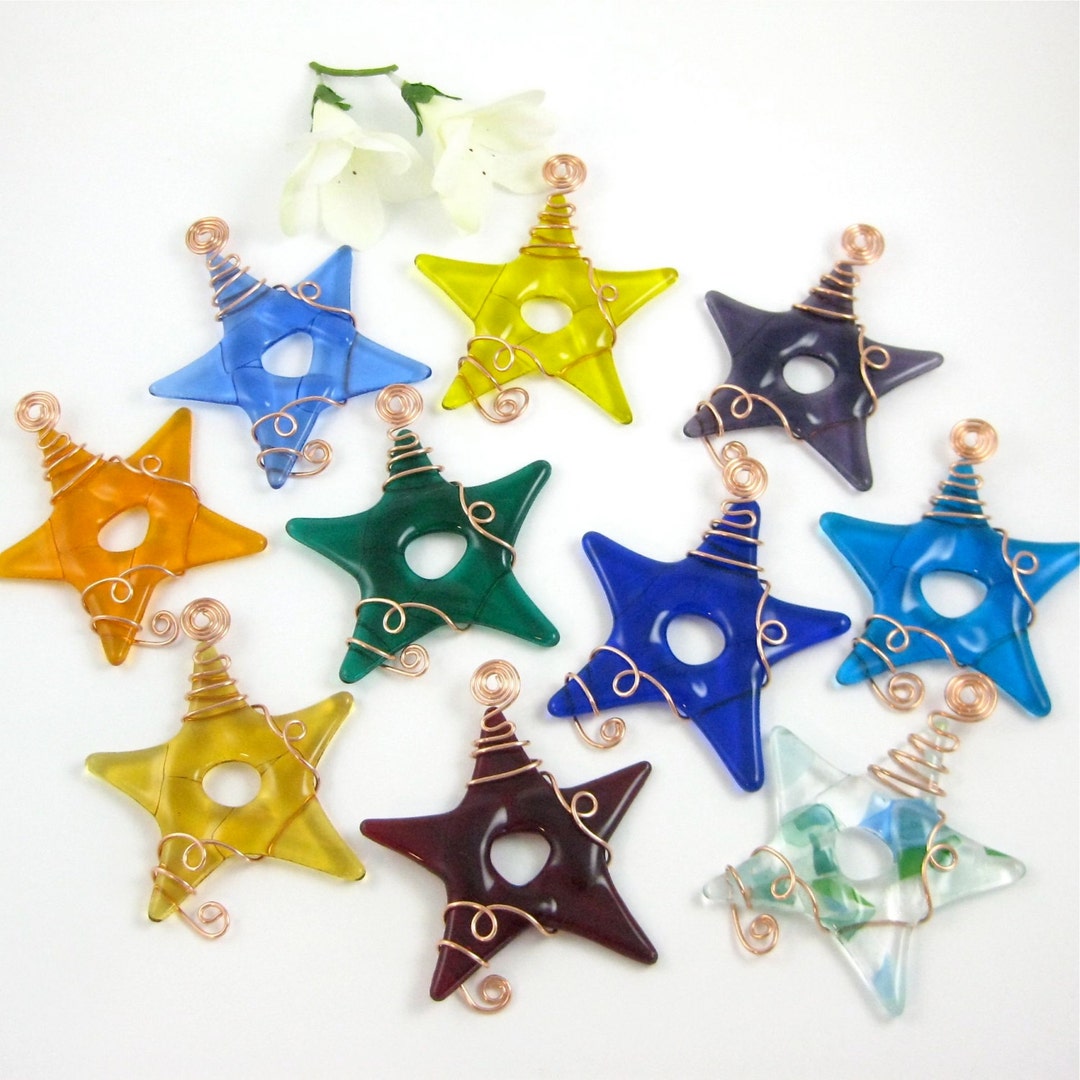 Ten Glass Star Suncatcher Ornaments - Fused Glass Stars Your Choice of ...