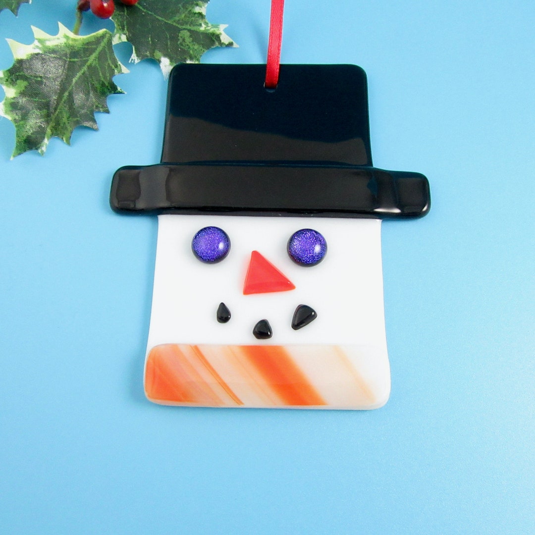 Snowman Ornament - Fused Glass Christmas Snowman Ornament - Snowman ...