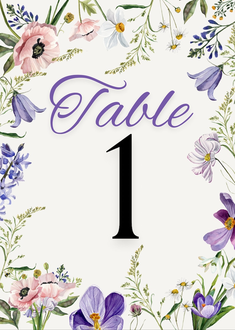 Purple Iris Flower Wedding Table Numbers Digital File 1-20 - Etsy