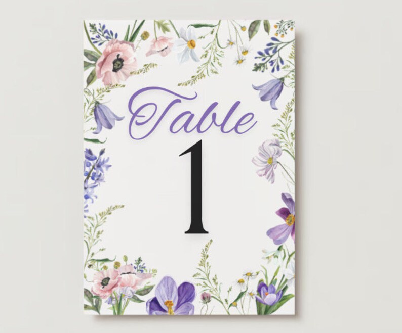 Purple Iris Flower Wedding Table Numbers Digital File 1-20 - Etsy