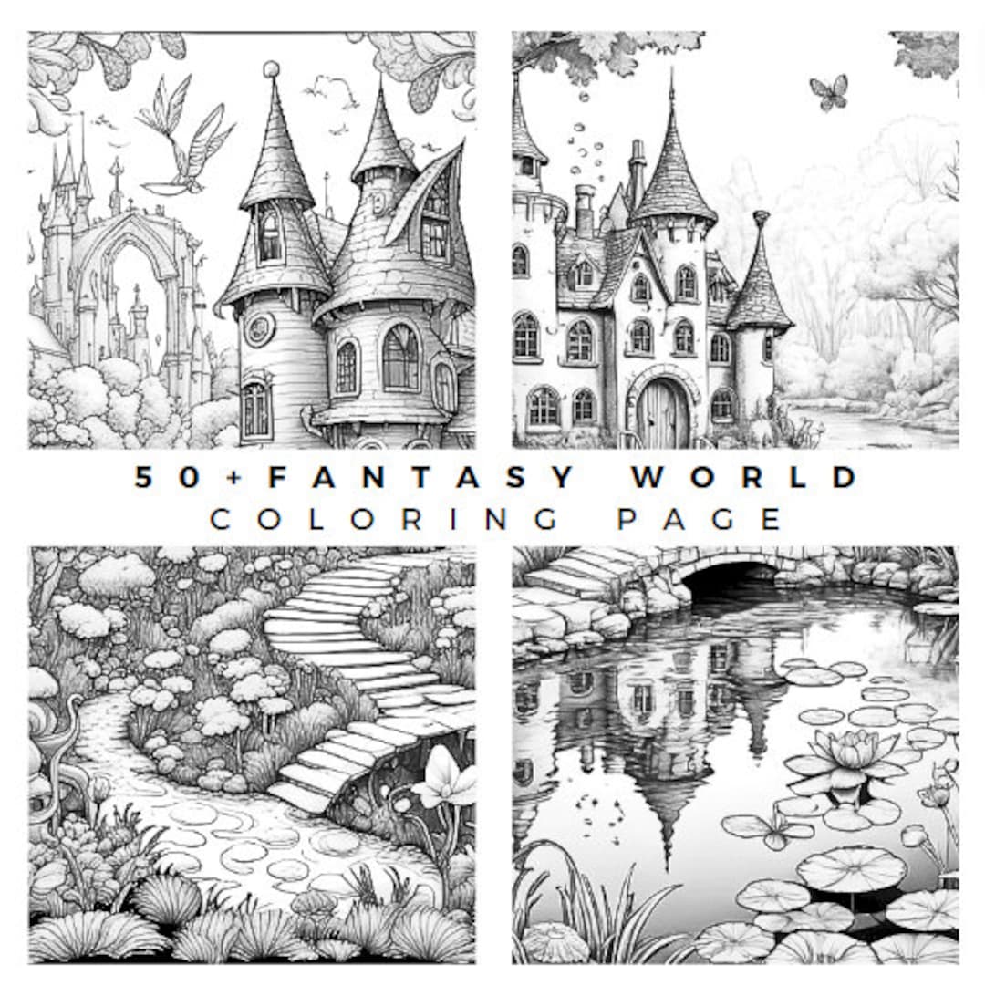 Coloring Book 50 Fantasy World: Coloring Book for Adults, Children and ...